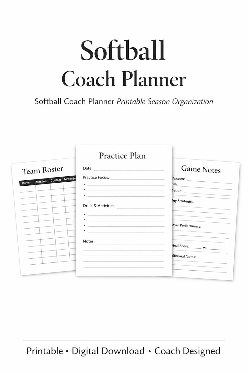 Softball Coach Planner Printable, Team Organizer (PDF Download) - Etsy
