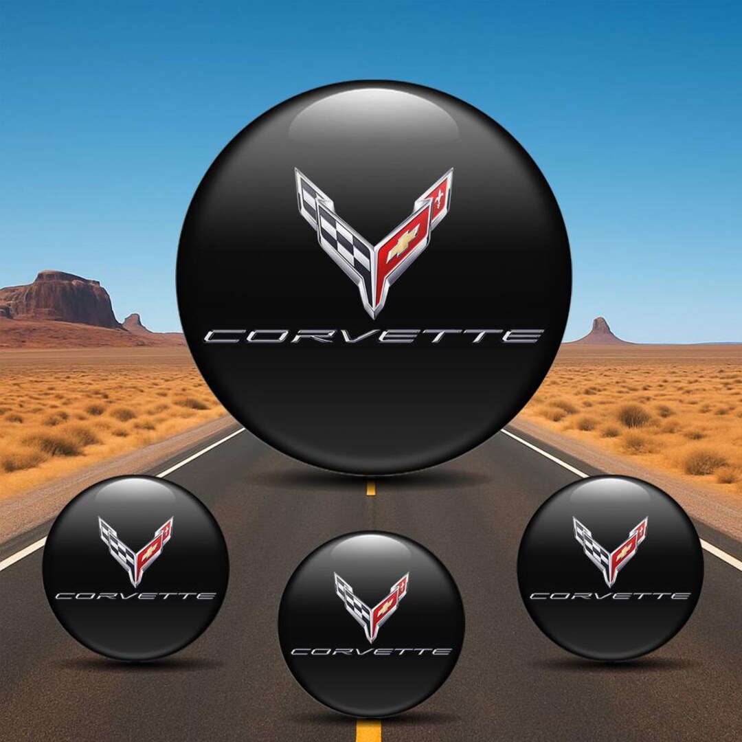 Set of 4 Corvette Wheel Hub Cap Logo Decals Vinyl Stickers for Car Rims ...