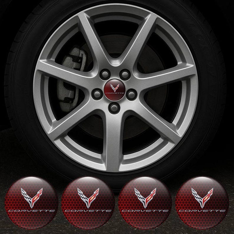 Set of 4 Corvette Wheel Hub Cap Logo Decals Vinyl Stickers for Car Rims ...