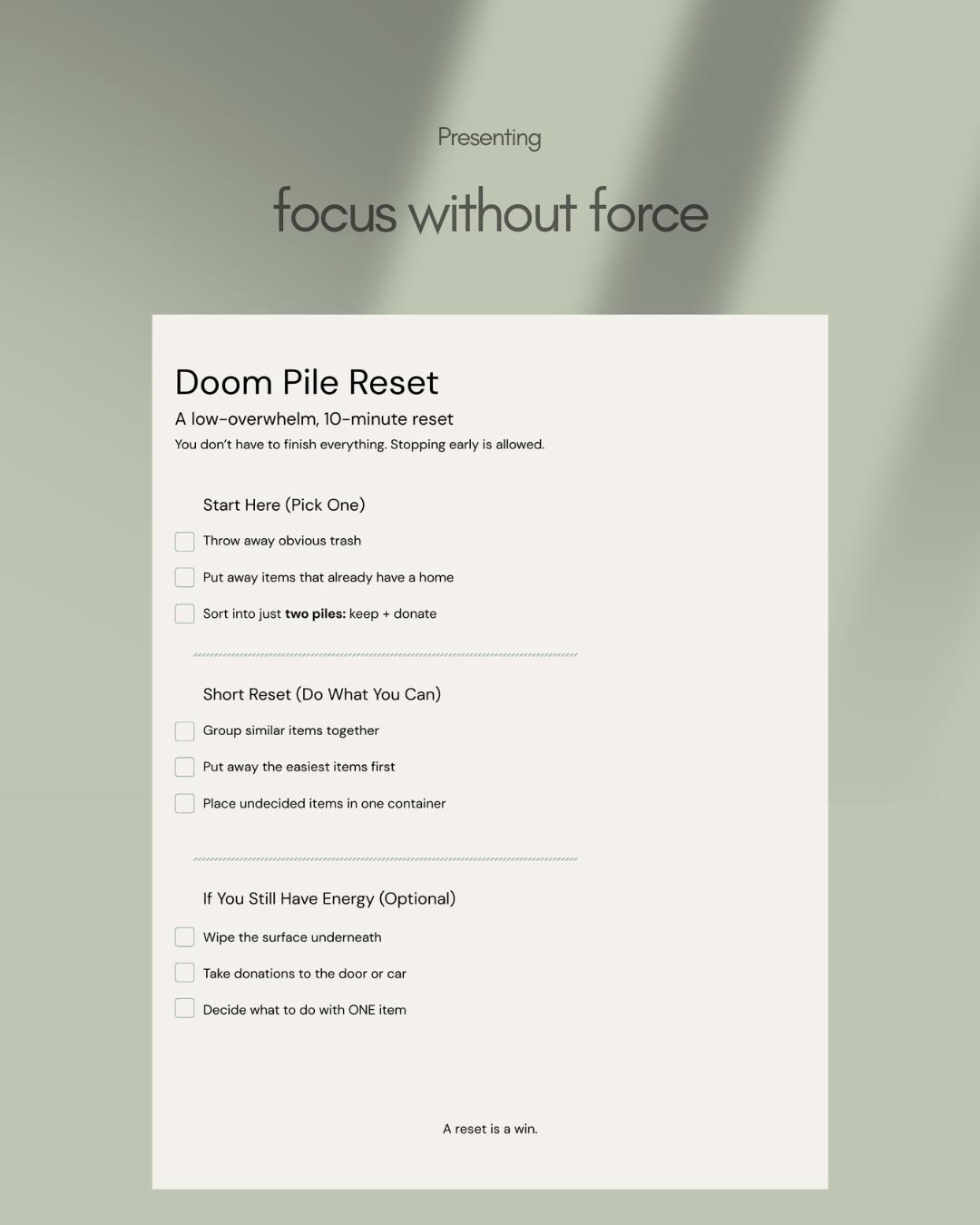 ADHD Doom Pile Reset Checklist – Low Overwhelm Gentle Cleaning ...