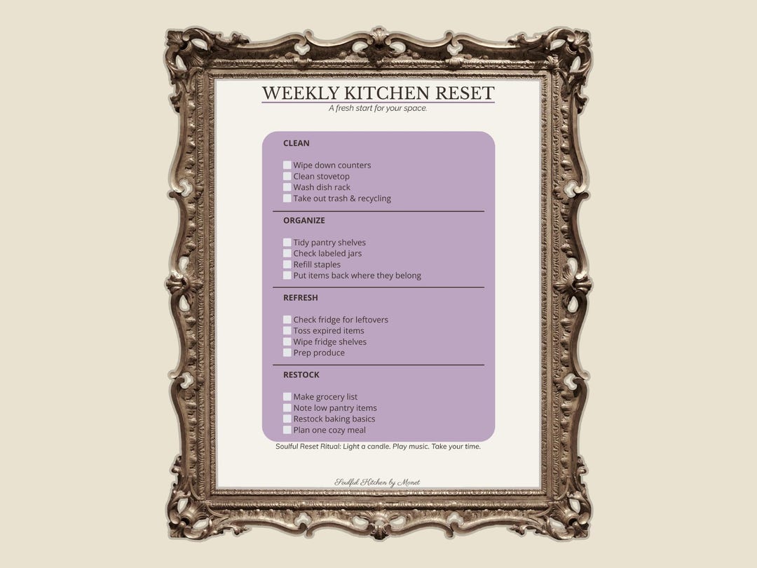 Weekly Kitchen Reset Printable, Kitchen Cleaning Checklist, Pantry ...