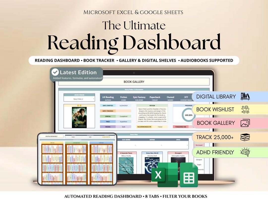 Book Tracker Reading Journal Spreadsheet Reading Tracker Digital ...