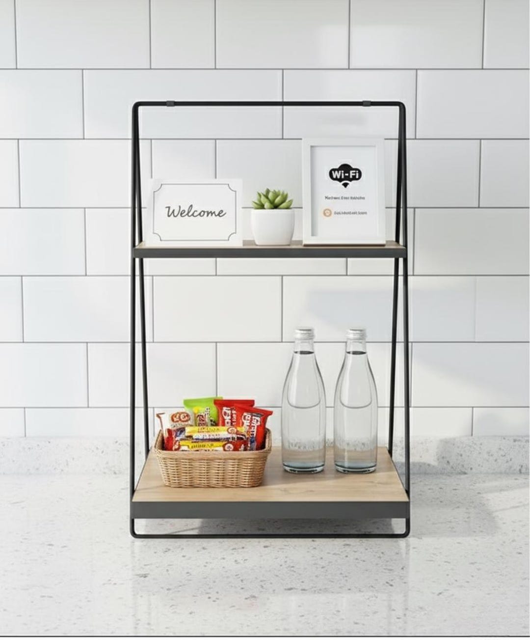 Wood and Metal Two Tier Countertop Shelf | Modern Kitchen and Bathroom ...
