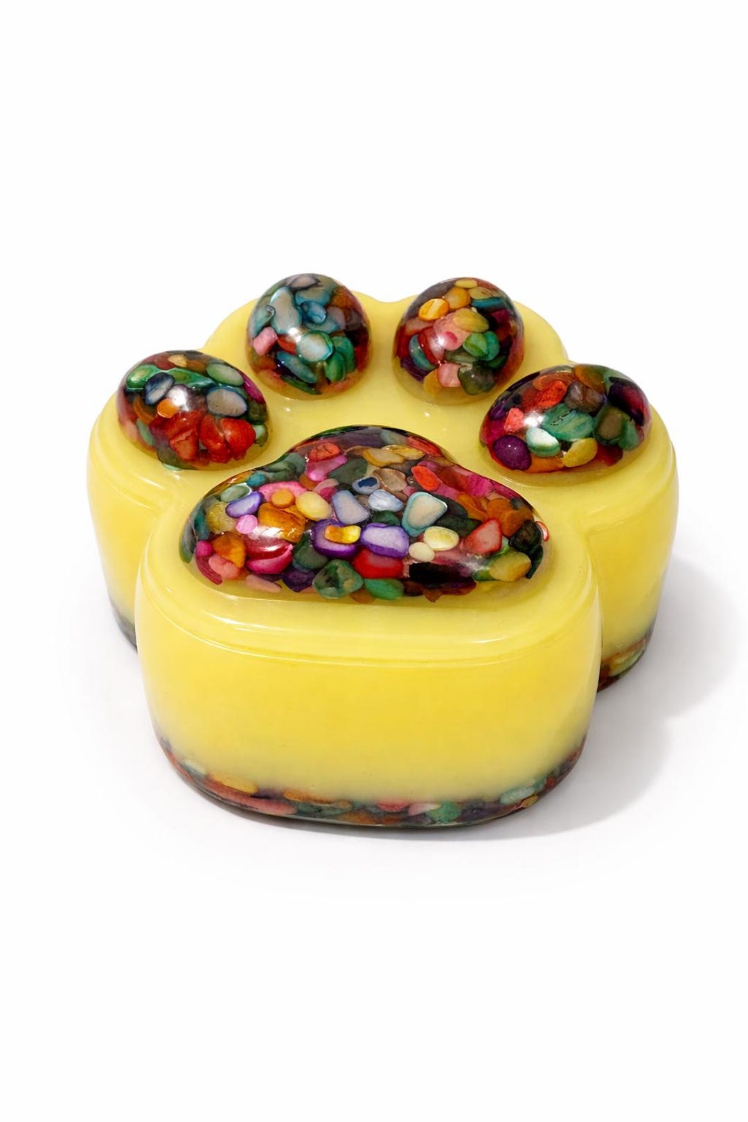 Handmade Paw Print Trinket Box | Yellow Resin With Colorful Shells - Etsy
