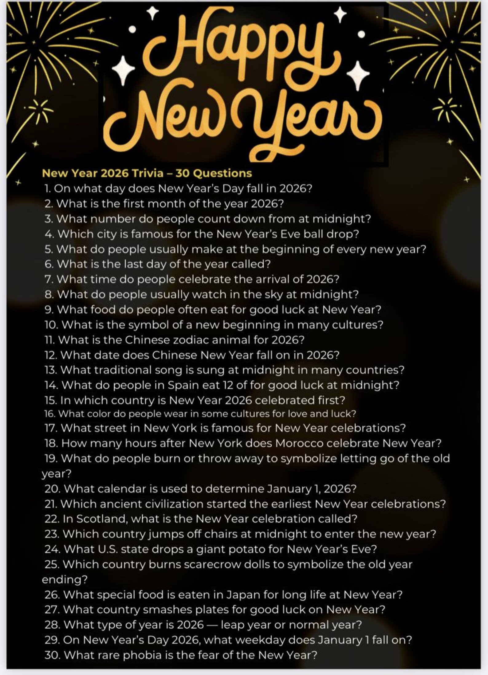 New Year Trivia Game | Fun Party Quiz | Printable & Digital Download - Etsy