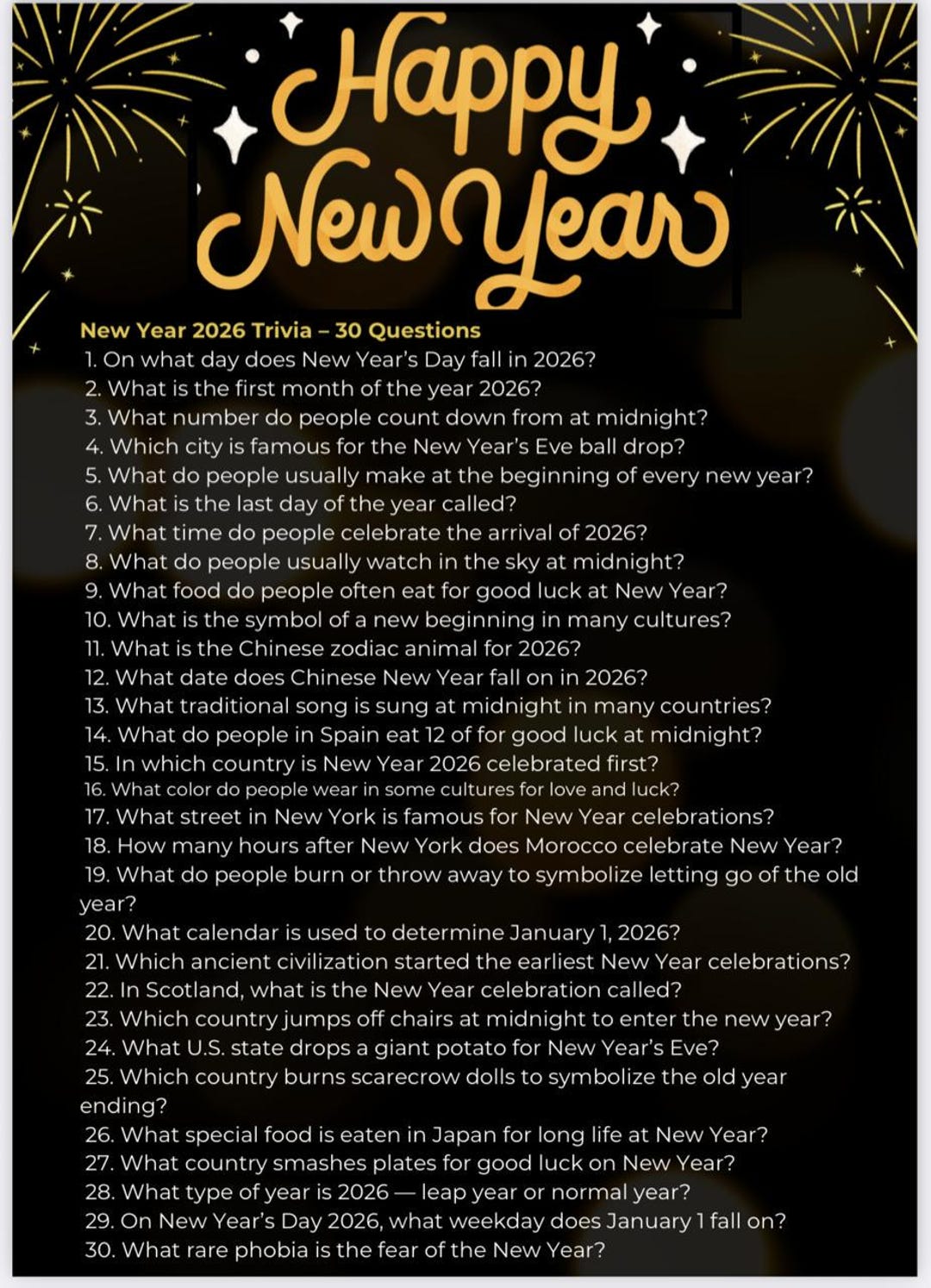 New Year Trivia Game | Fun Party Quiz | Printable & Digital Download - Etsy