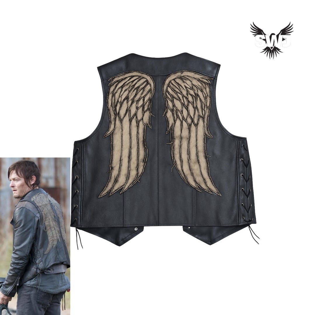 Angel Wings Black Leather Vest | Gothic Rocker Sleeveless Fashion - Etsy