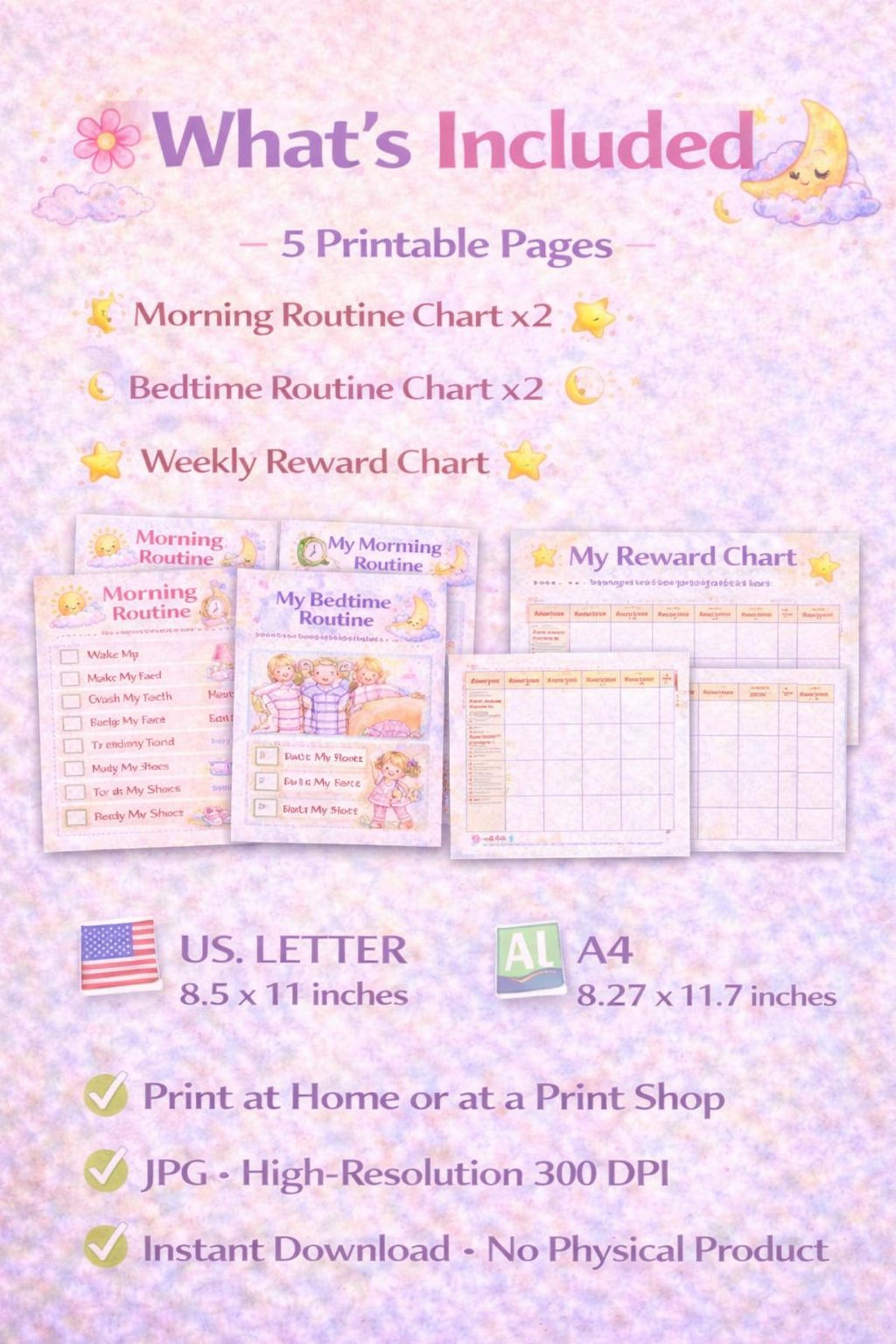 Morning & Bedtime Routine Chart for Girls | Printable Daily Routine ...