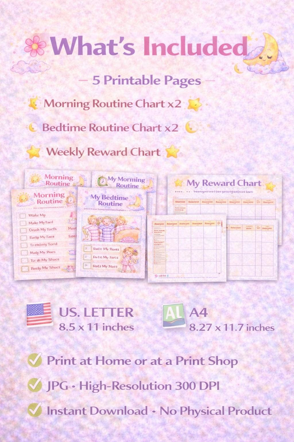 Morning & Bedtime Routine Chart for Girls | Printable Daily Routine ...