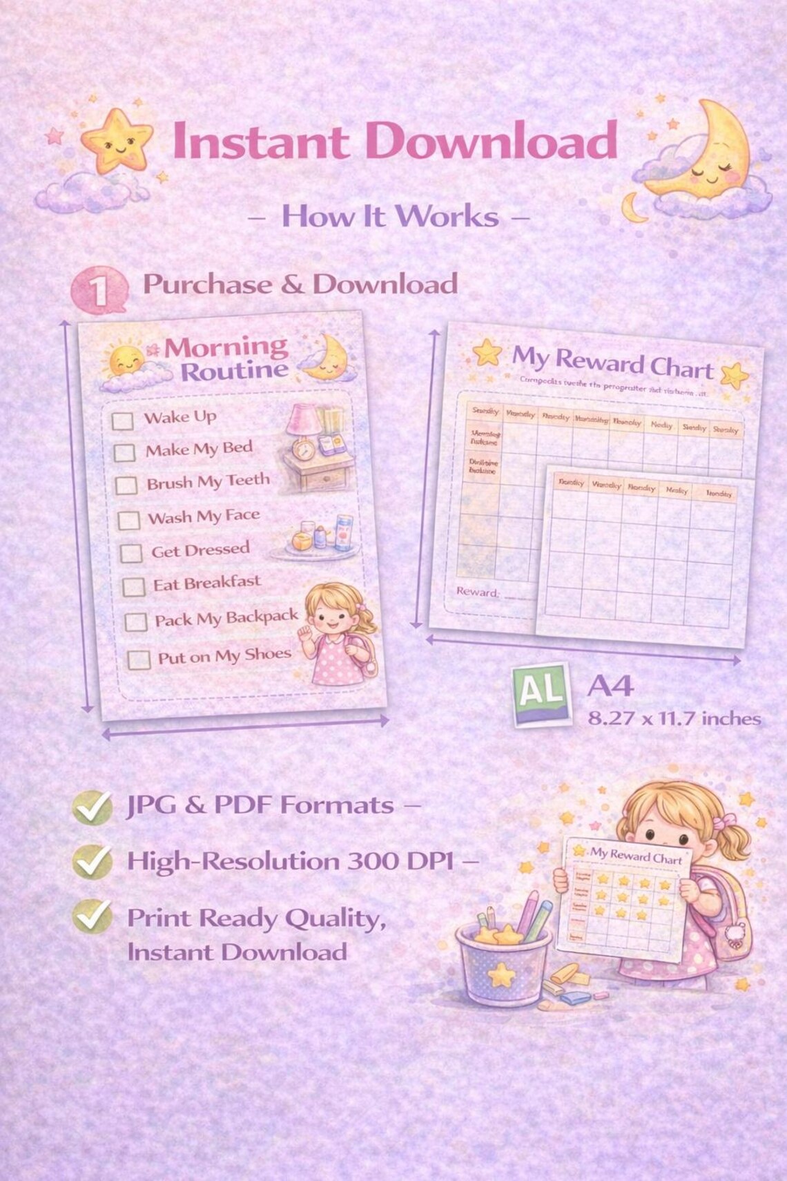 Morning & Bedtime Routine Chart for Girls | Printable Daily Routine ...