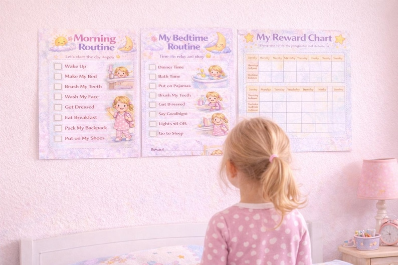 Morning & Bedtime Routine Chart for Girls | Printable Daily Routine ...