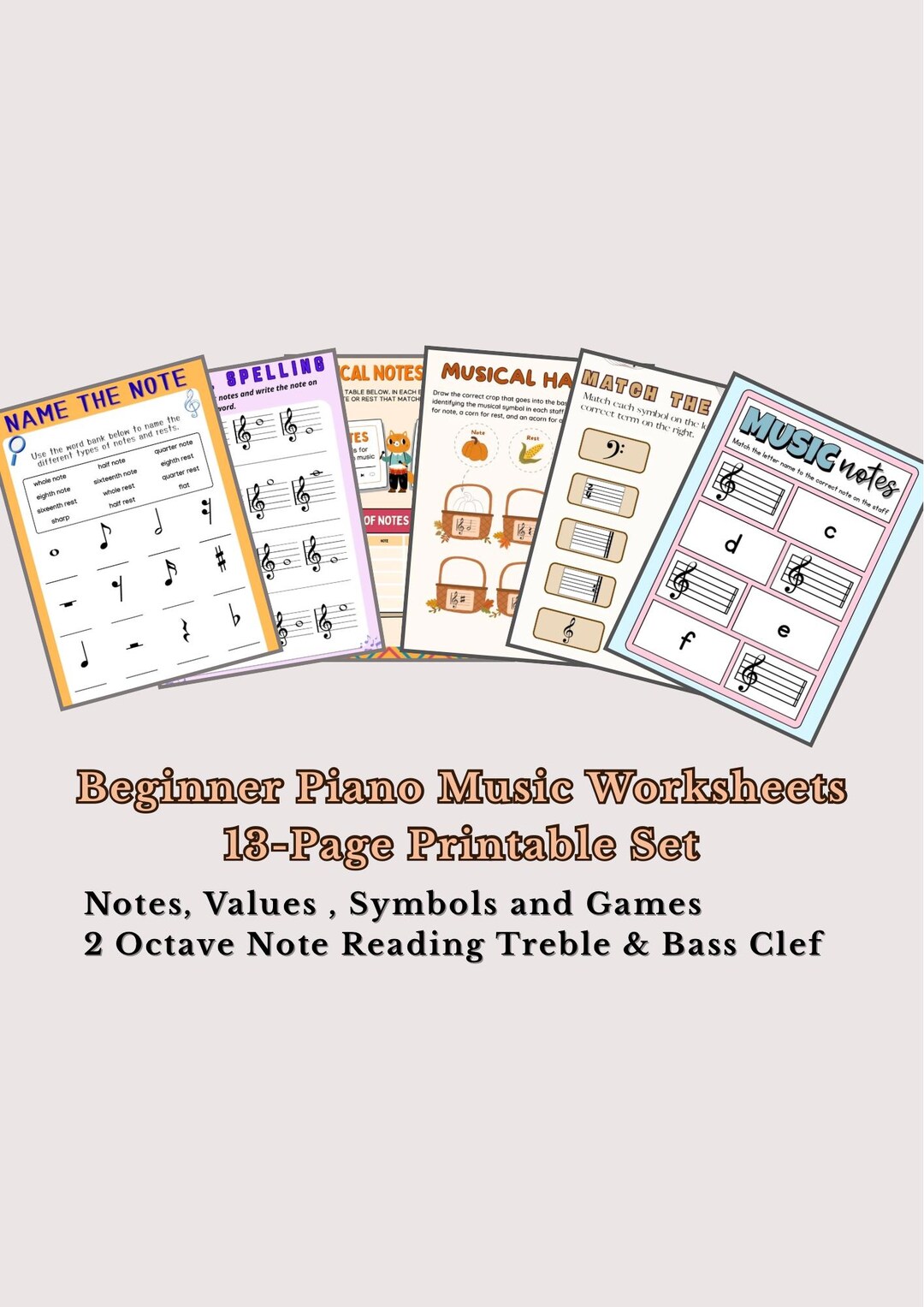 Beginner Piano Music Worksheets | Notes, Values, Symbols, Games (13 ...