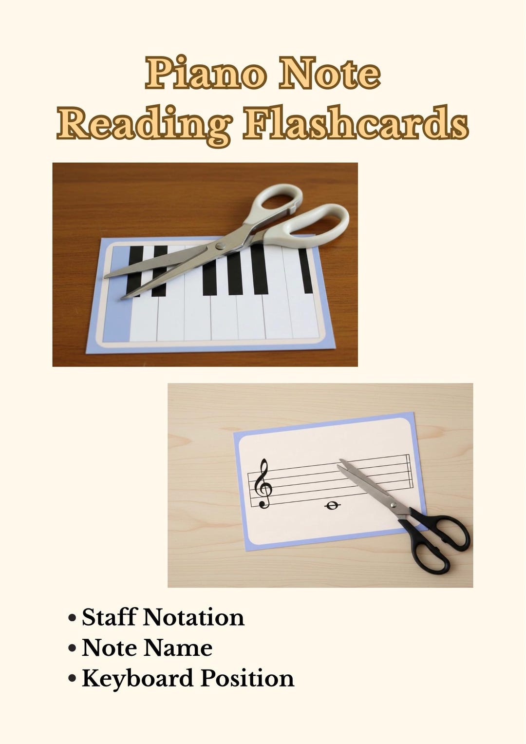 Piano Note Reading Flashcards – Treble & Bass Clef Matching Set Instant ...