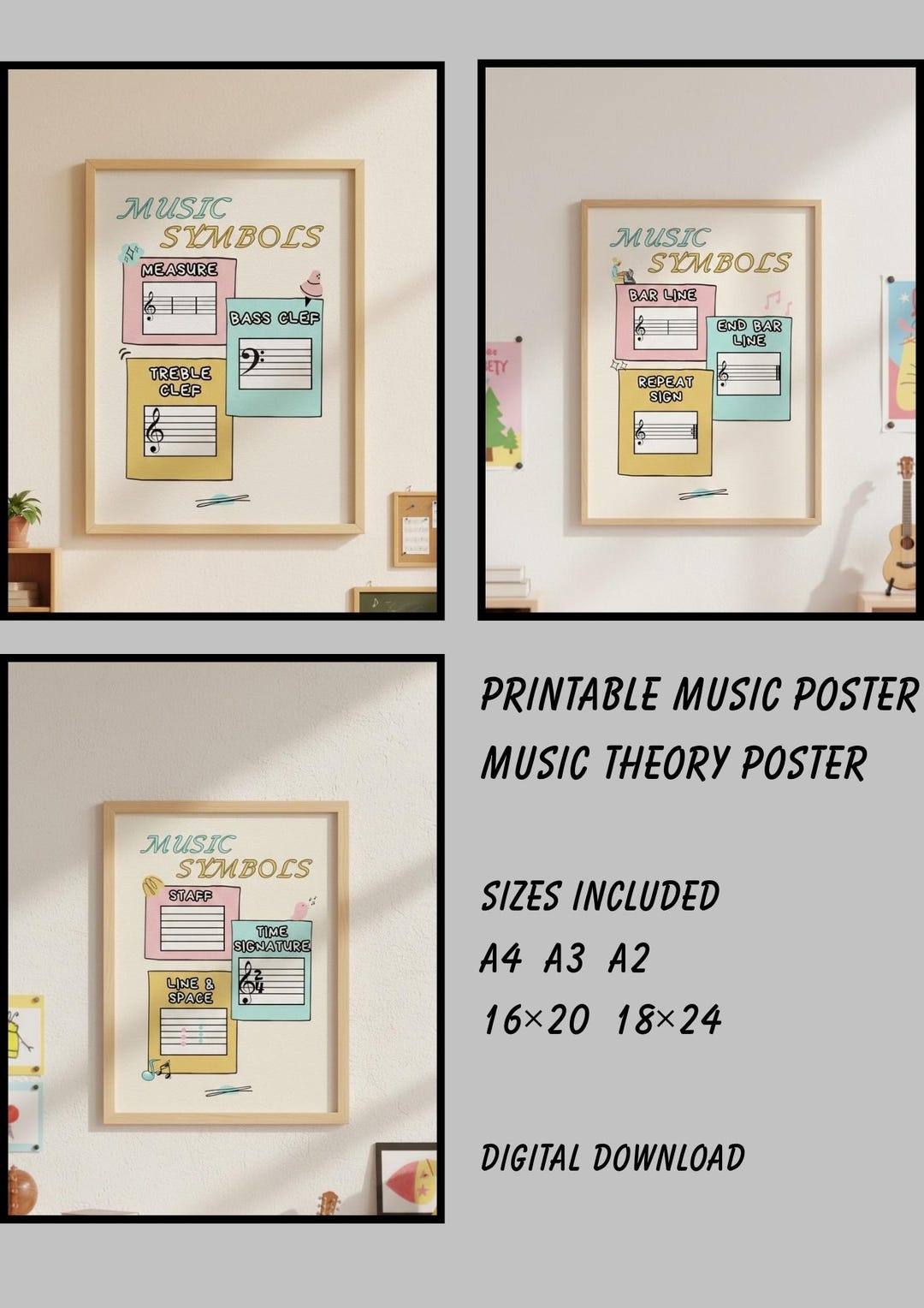 Music Basics Charts Set (3 Posters) | Printable Learning Posters for ...