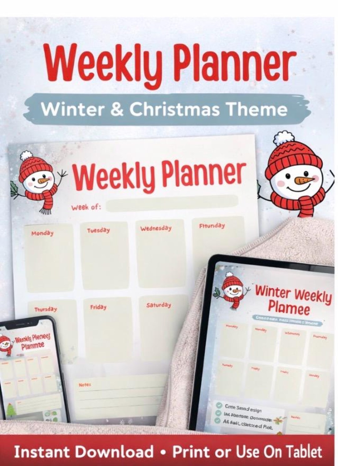 Winter Weekly Planner Printable | Cute Snowman Design - Etsy