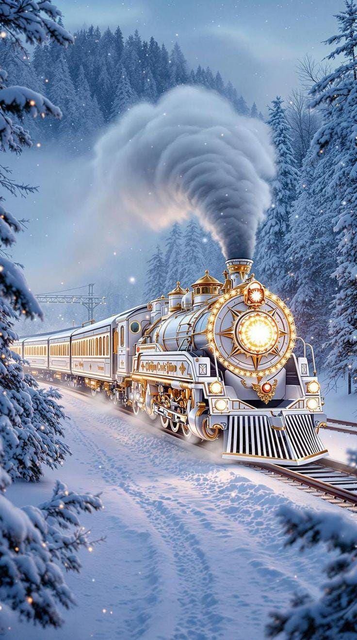 Magical Winter Steam Train Art Print, Snowy Forest Christmas Train ...