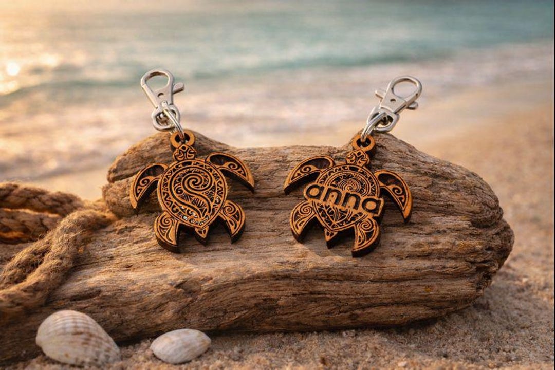 Maori Turtle Keychain in Engraved Wood – Handmade Jewelry Inspired by ...