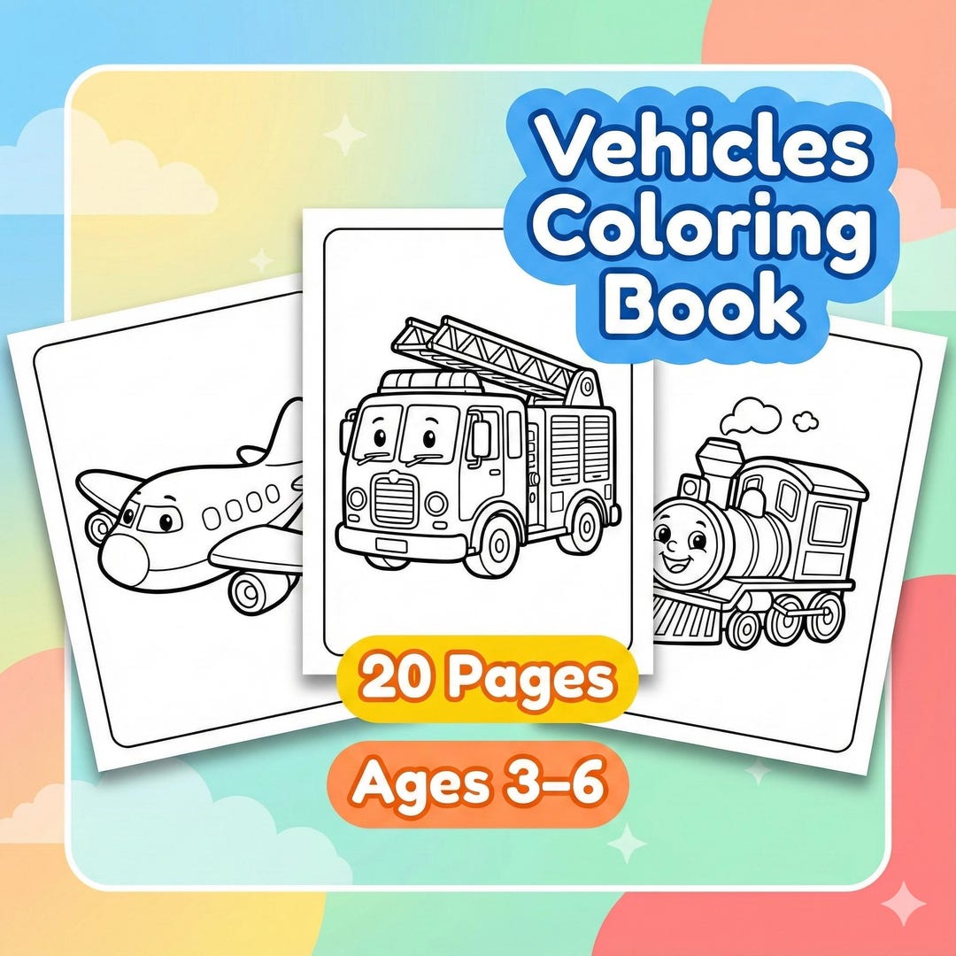 Vehicles Coloring Book for Kids, Transportation Coloring Pages, Cars ...