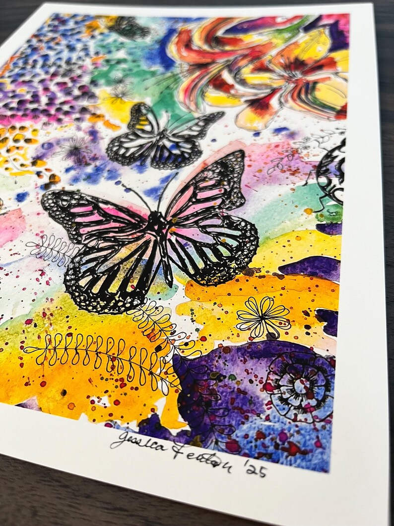 Rainbow Butterfly & Floral Watercolor Art Print | Colorful Nature Art ...