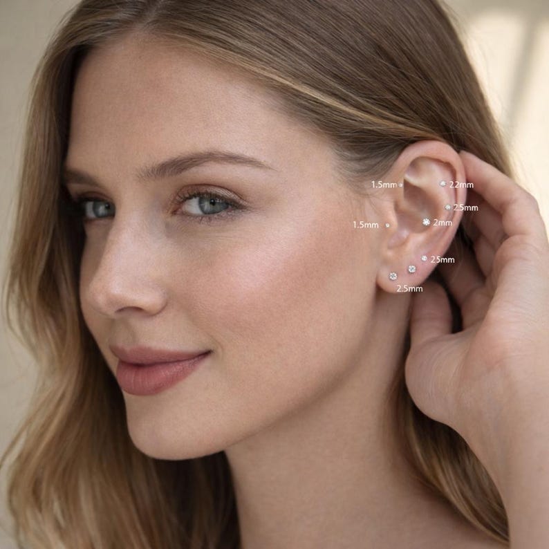 ASTM F136 Titanium CZ Labret Stud | Threadless Push Pin Earring - Etsy