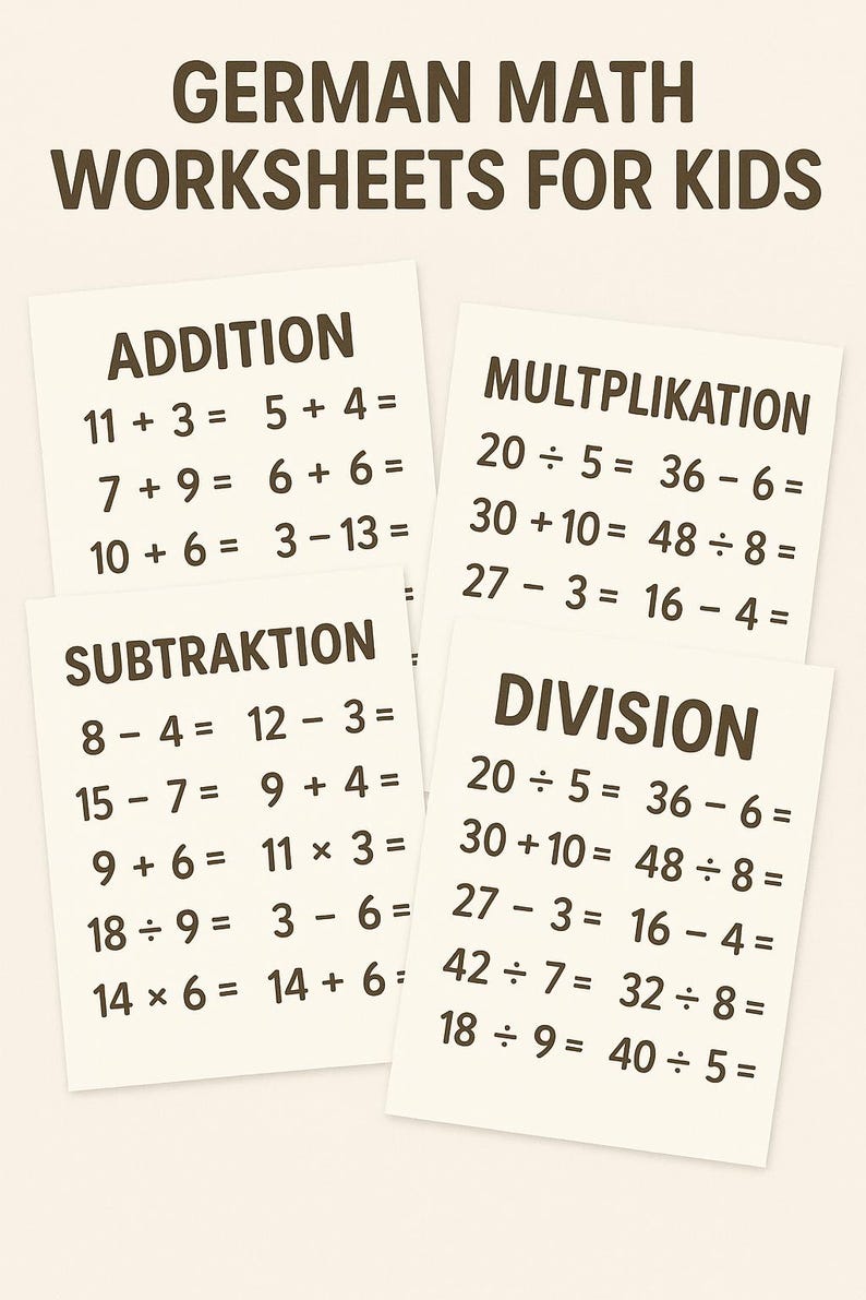 German Math Worksheets for Kids | Elementary School Mathematics PDF ...