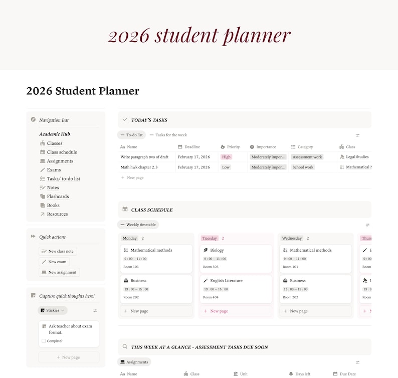 Notion Student Planner Template, Academic All-in-one Notion Planner ...