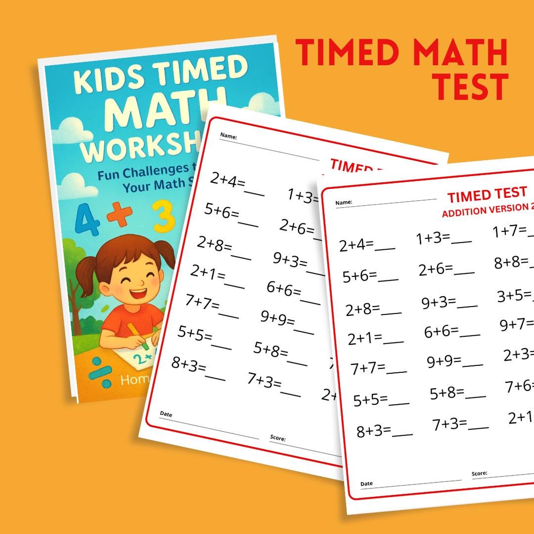 Addition Timed Test Math Worksheet 2 Pages - Etsy