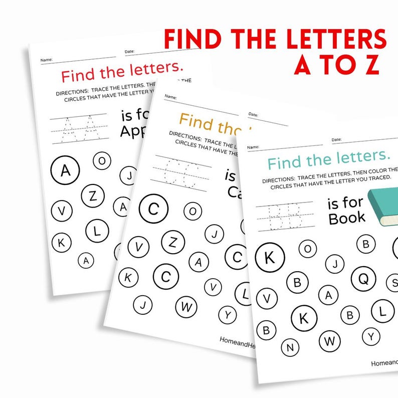 Find, Trace, and Color the Letter A to Z Alphabet Worksheet - Etsy