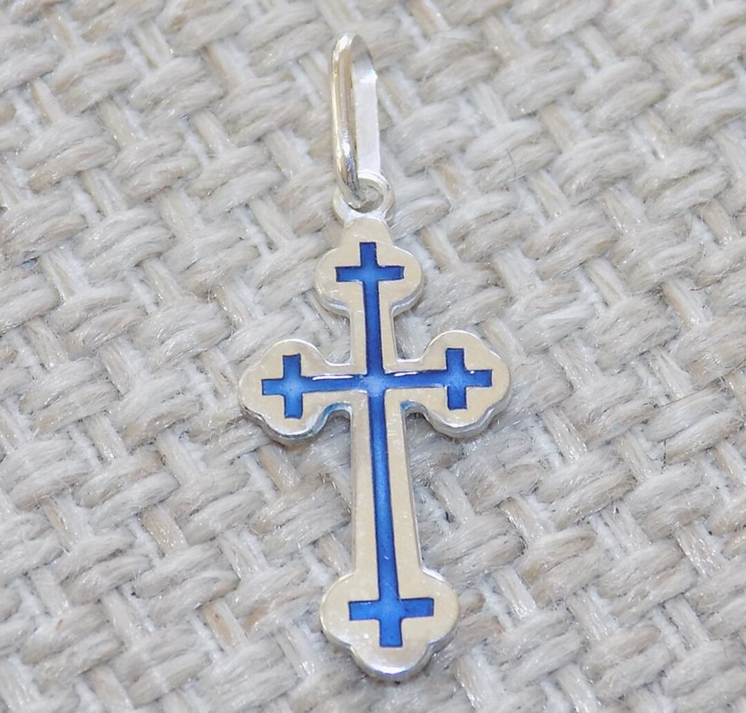 Sterling Silver and Blue Enamel Cross Pendant, Sterling Silver Pendant ...