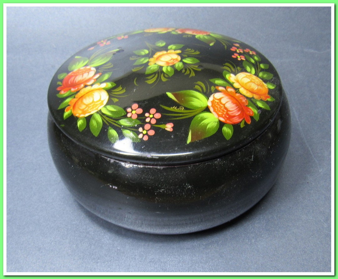 Vintage D-6 Inches Round Hand Painted Russian Lacquerware Box - Etsy