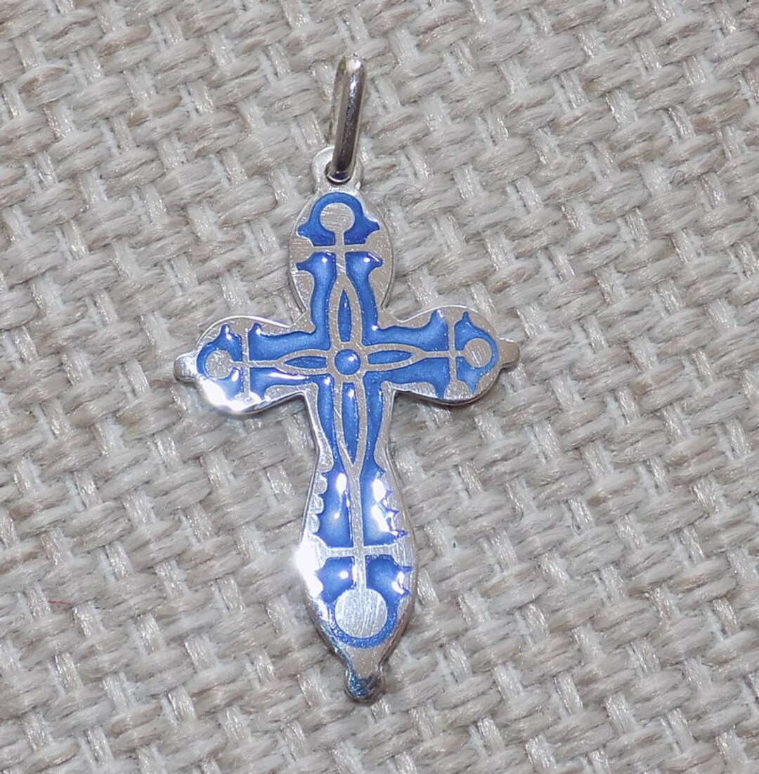 Sterling Silver and Blue Enamel Cross Pendant, Sterling Silver Pendant ...