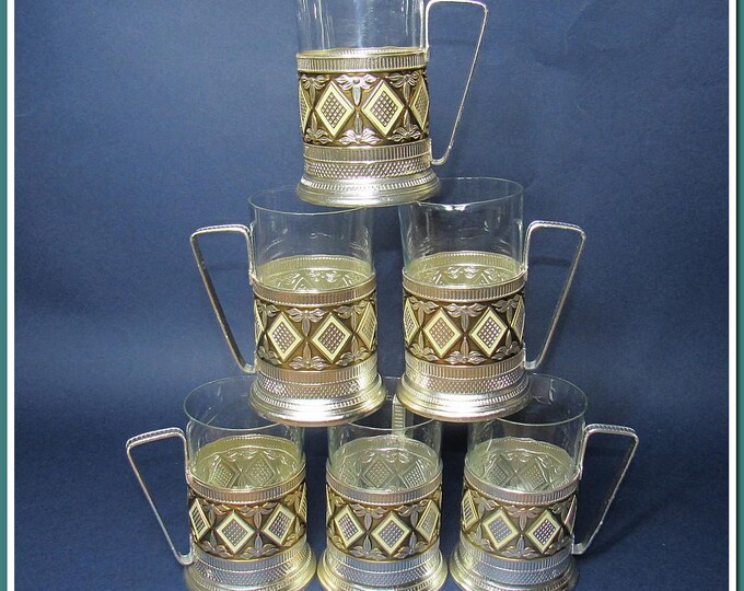 Russian Podstakannik Tea Glass Cup Holders Set 6 USSR 1960 Vintage~tea ...