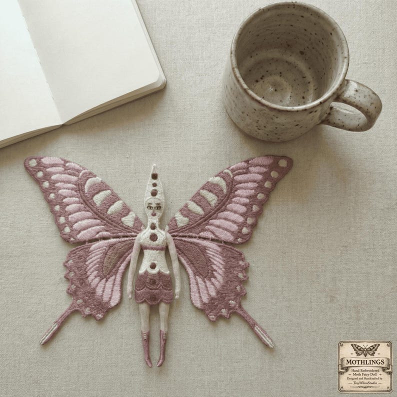 Handmade Embroidered Moth Fairy Art Doll, Whimsigoth Textile Sculpture ...