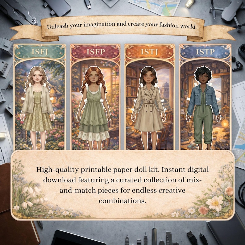 MBTI Paper Doll Printable Kit, Guardians Vs Explorers Dress up Dolls ...