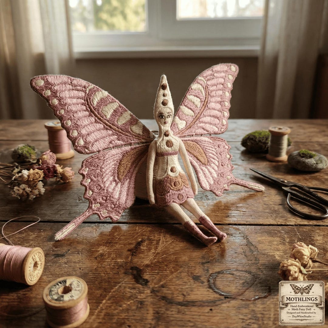 Handmade Embroidered Moth Fairy Art Doll, Whimsigoth Textile Sculpture ...