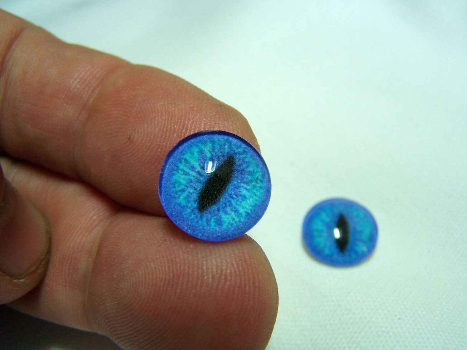 Blue Cat Eyes 14mm Glass Cabochon Eyes for Jewelry Making or Sculpture ...