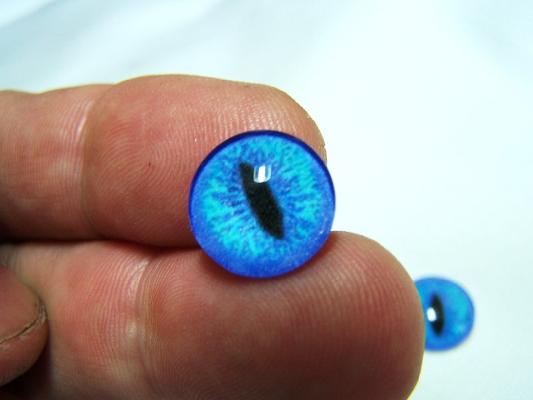 Blue Cat Eyes 14mm Glass Cabochon Eyes for Jewelry Making or Sculpture ...