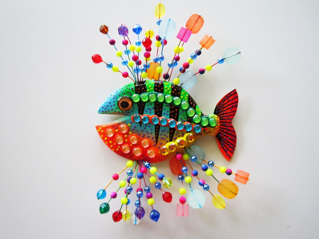 Wood Fish Art, Colorful Wall Decor, Beach House, Whimsical Art Object ...
