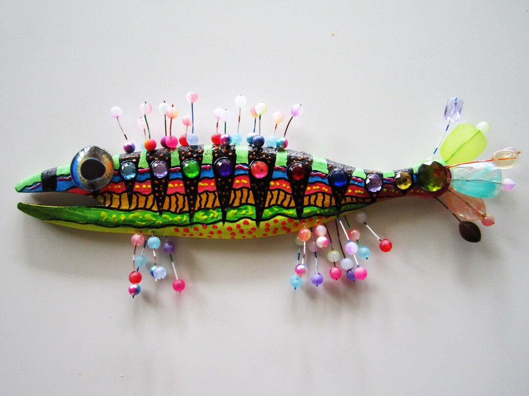 Wood Fish Art, Colorful Wall Decor, Beach House, Whimsical Art Object ...