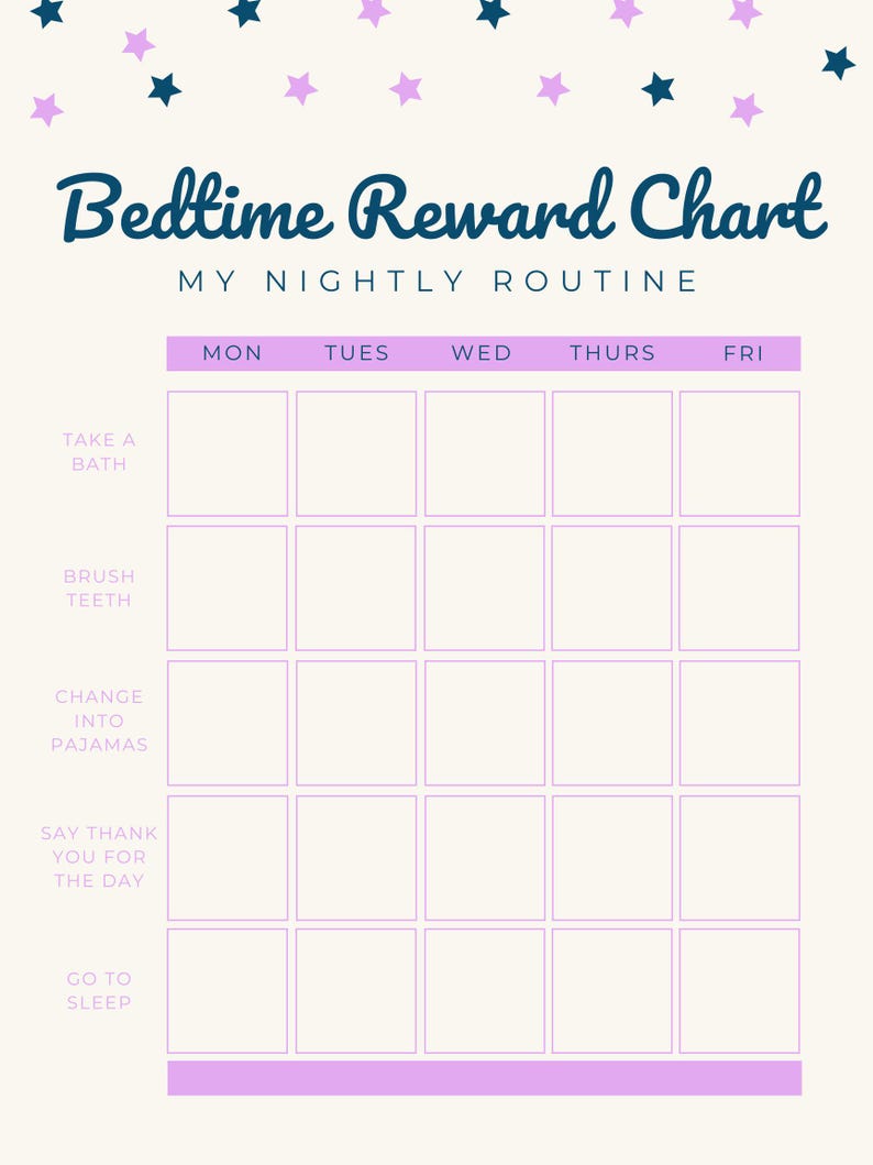 Bedtime Routine Chart Printable for Kids | Toddler Night Routine ...