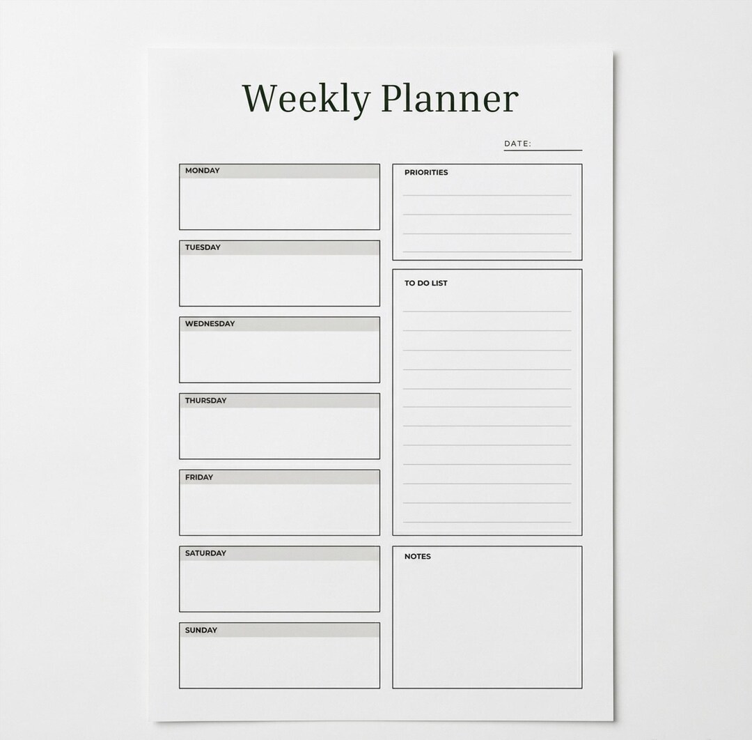 Minimal Weekly Planner | Printable | Instant Digital Download - Etsy
