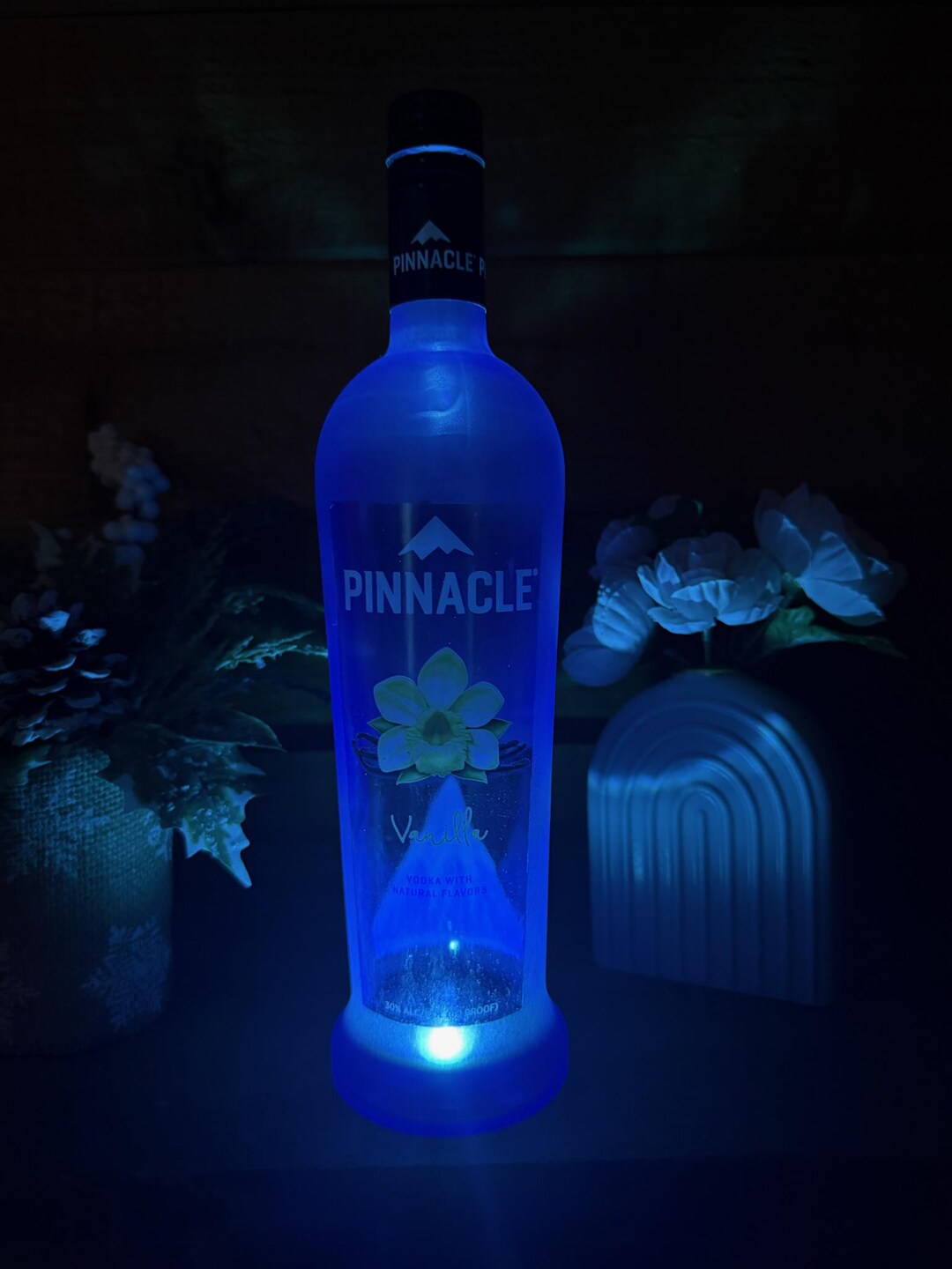 Pinnacle Frosted Liquor Bottle Lamp, Handcrafted Bar Décor RGB LED ...