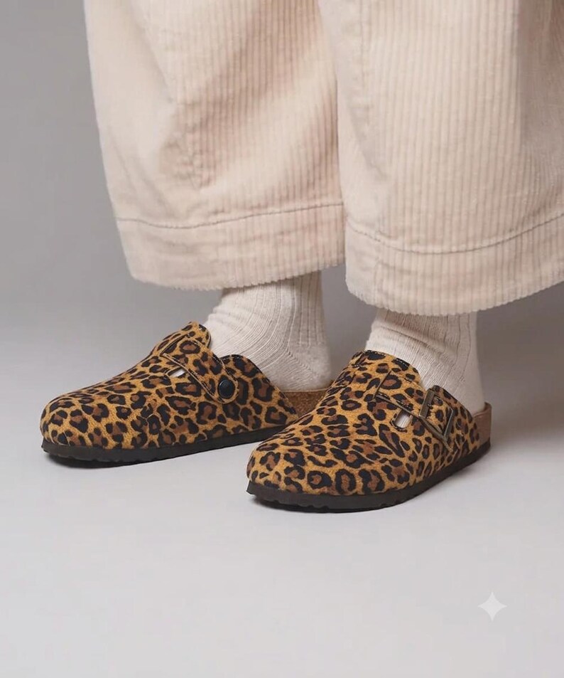 Handmade Leopard Print Leather Clogs, Unisex Genuine Leather Mule ...
