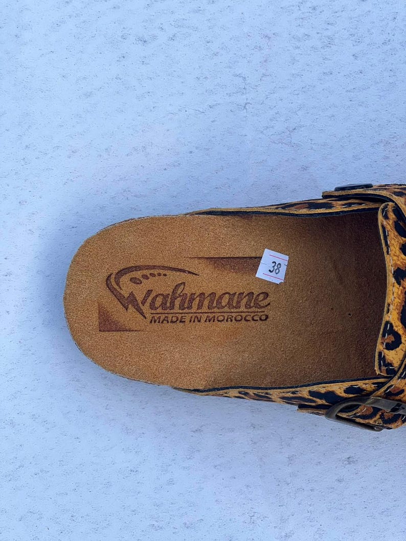 Handmade Leopard Print Leather Clogs, Unisex Genuine Leather Mule ...