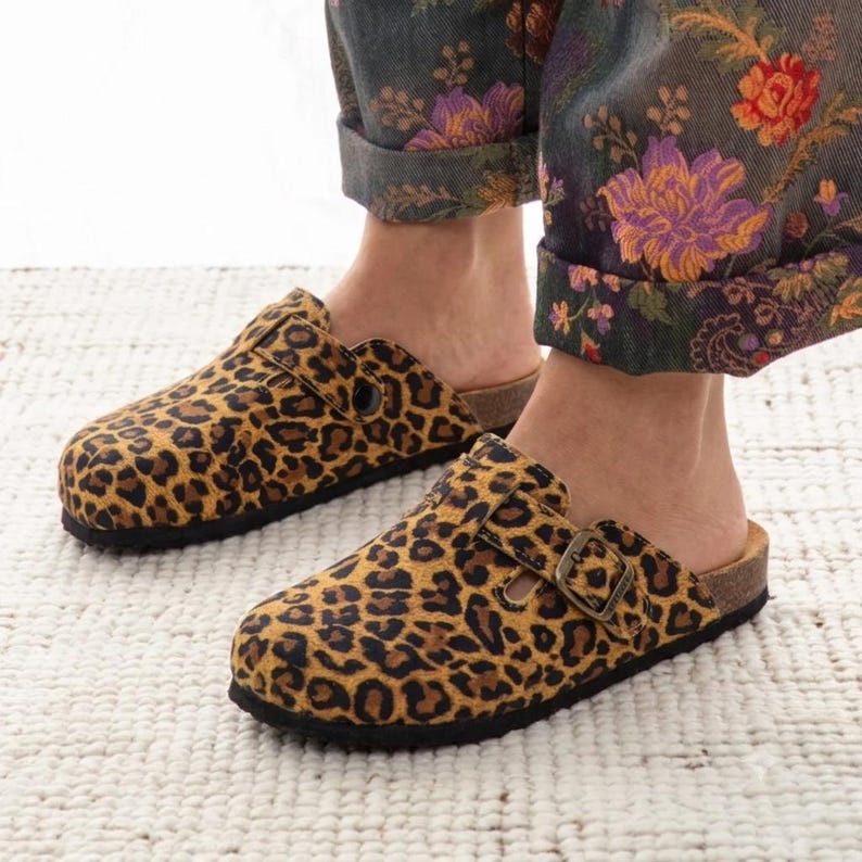 Handmade Leopard Print Leather Clogs, Unisex Genuine Leather Mule ...