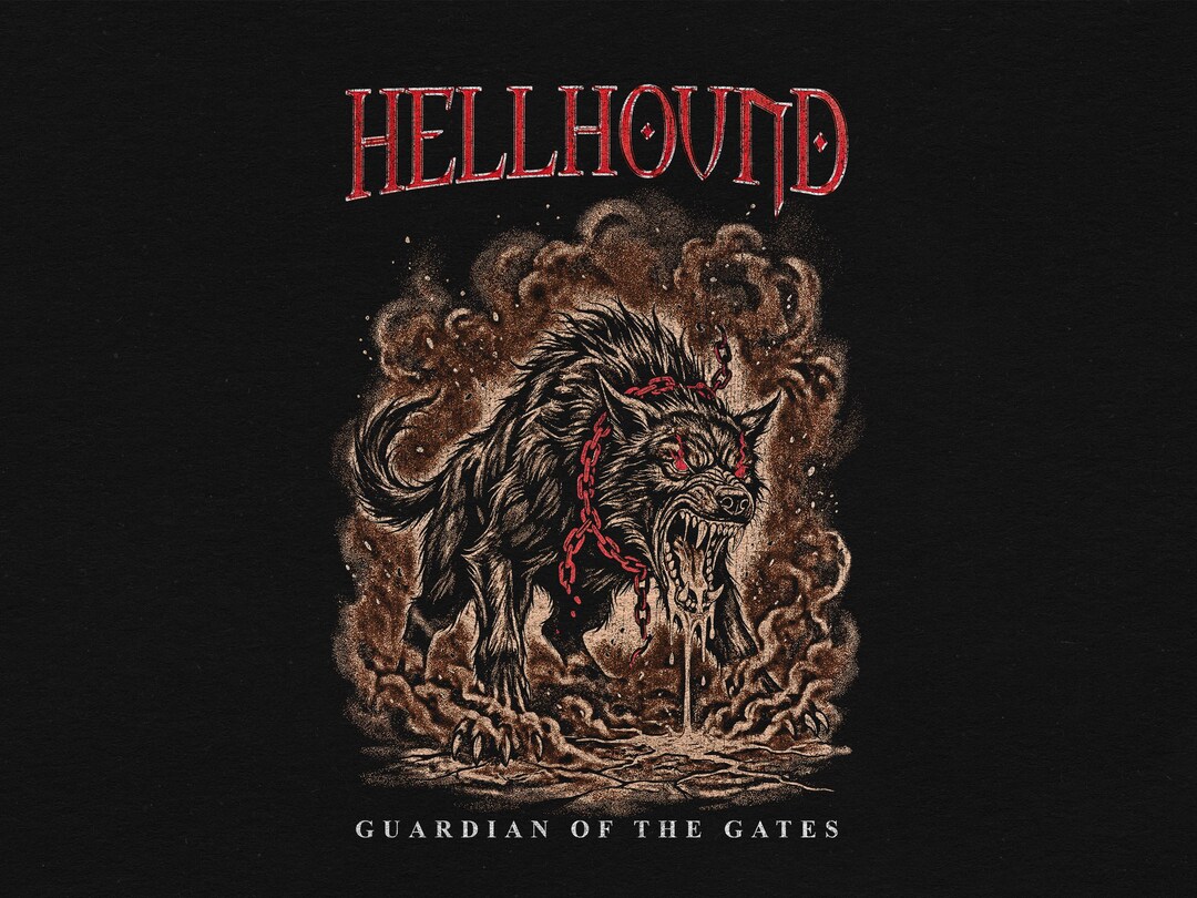 Vintage Hellhound, Retro Demon Dog PNG - Fire Wolf Art, DTF DTG Shirt ...