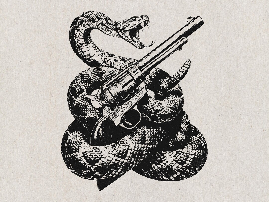 Rattlesnake Gun PNG - Western Revolver Art, Snake Weapon Graphic, DTF ...