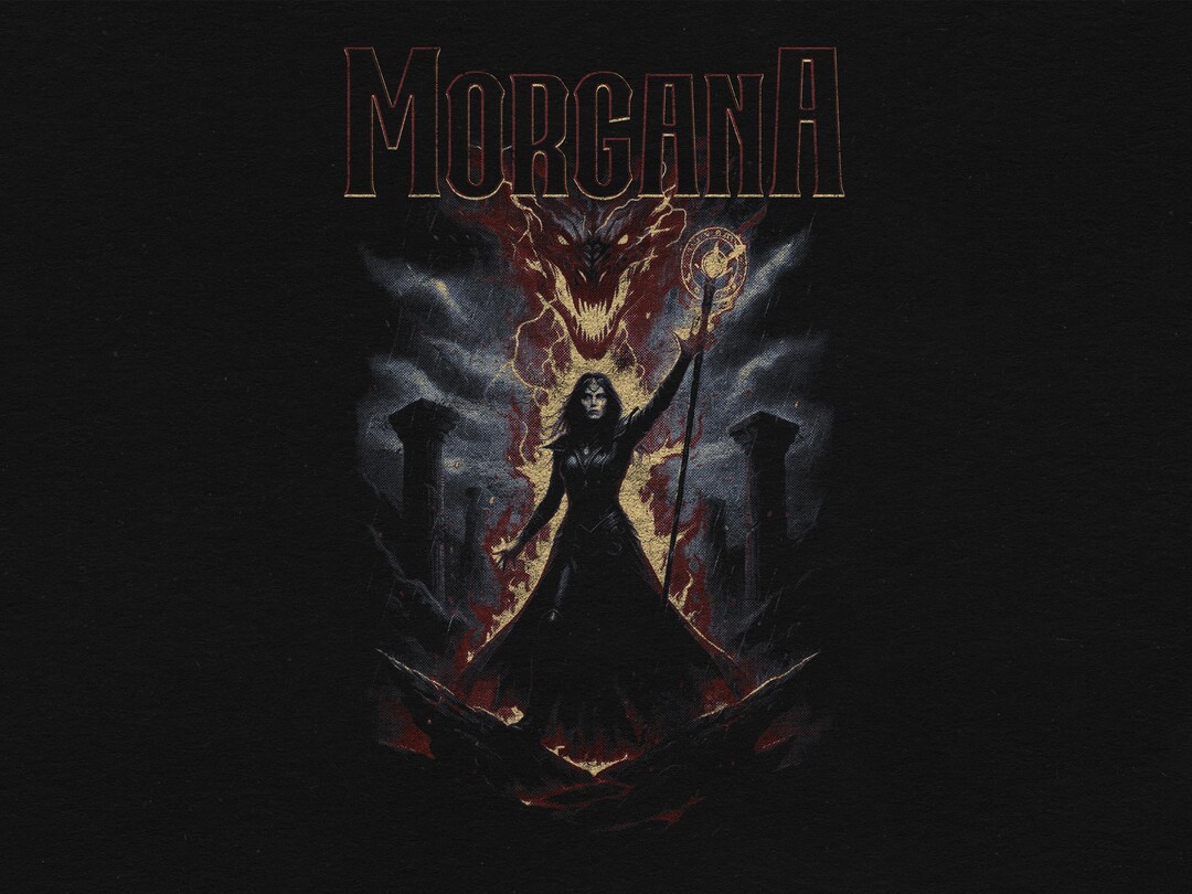 Morgana Witch Halftone Shirt Design - Dark Fantasy Sorceress, Retro 80s ...