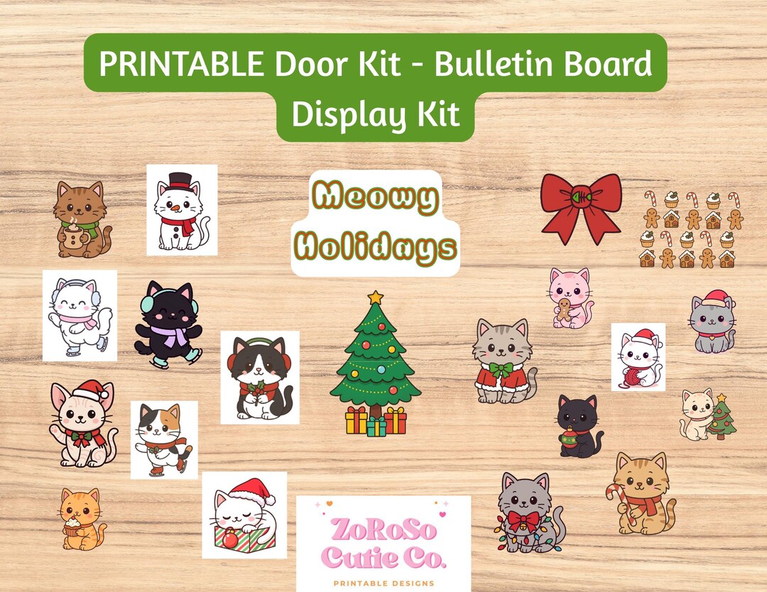 Meowy Holidays Christmas Door Kit – Kitty Bulletin Board Display ...