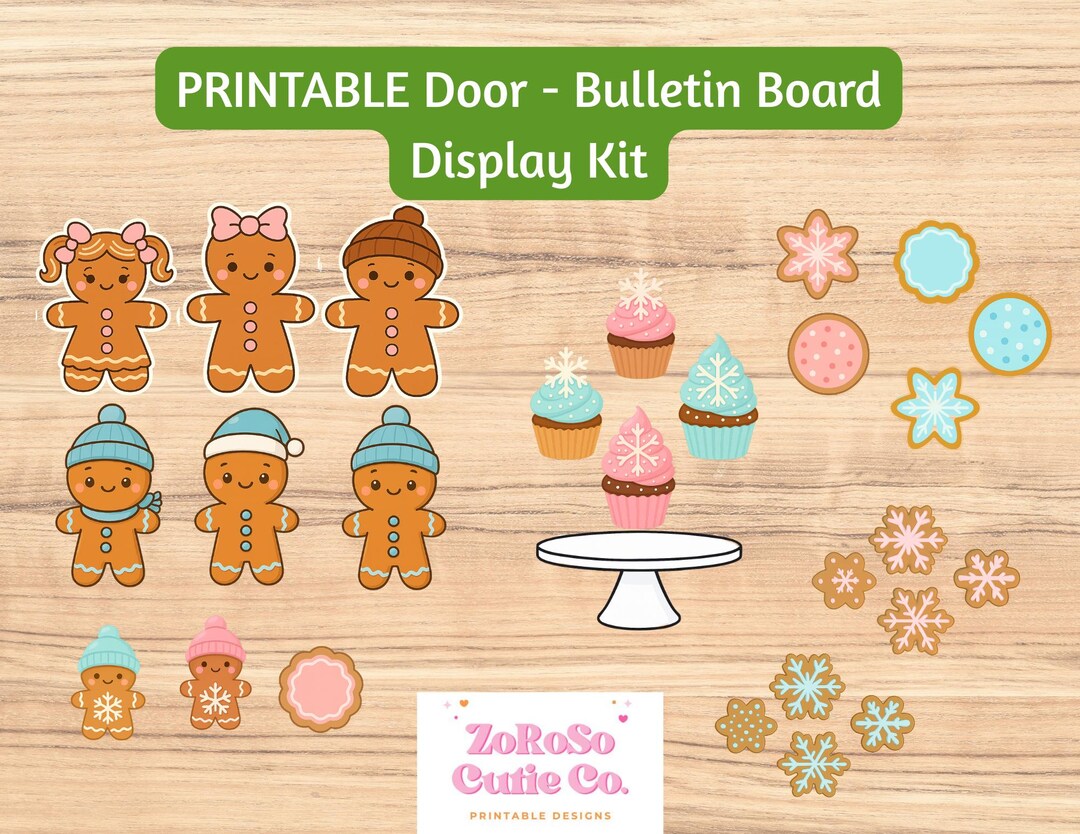 Winter Bakery Bulletin Board Kit • Gingerbread Kids, Cookies (printable ...